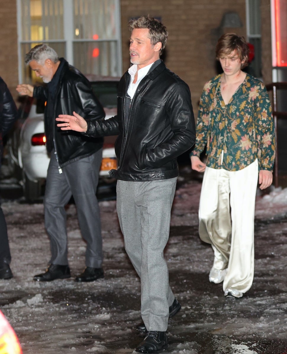 Brad Pitt and George Clooney Reunite, Sport Matching Outfits on Set of ...