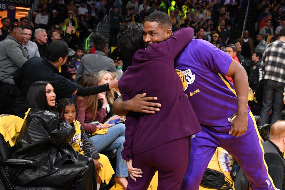 Kim Kardashian, Saint West and Kris Jenner Cheer on Tristan Thompson ...