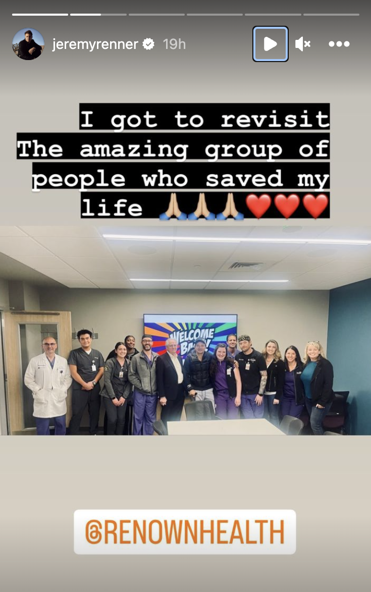 Jeremy Renner Visits Hospital Staff 'Who Saved My Life' | Entertainment ...