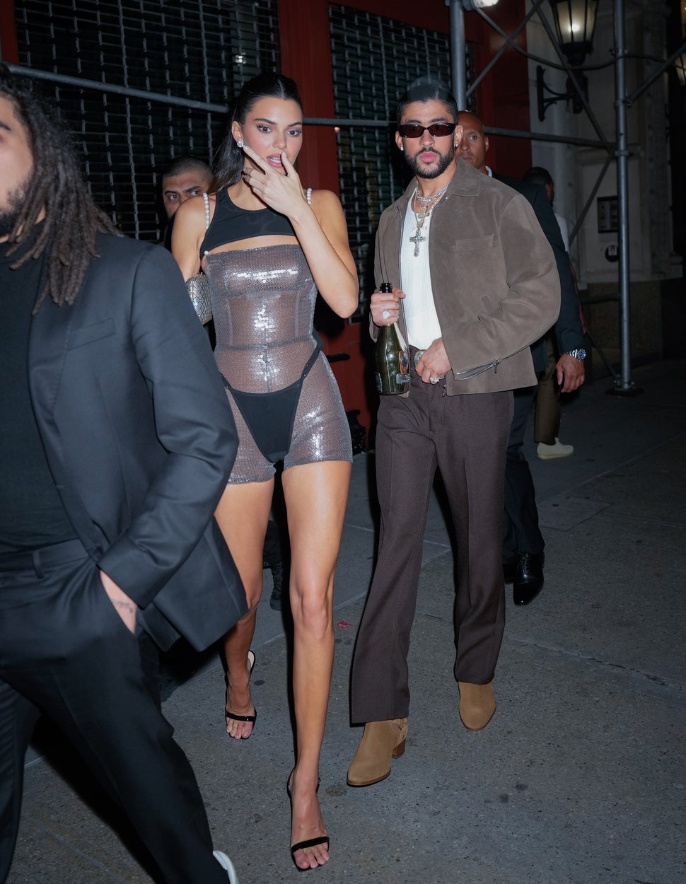 Kendall Jenner Steps Out in See-Through Thong Look With Bad Bunny for 2023 Met Gala After-Party ...