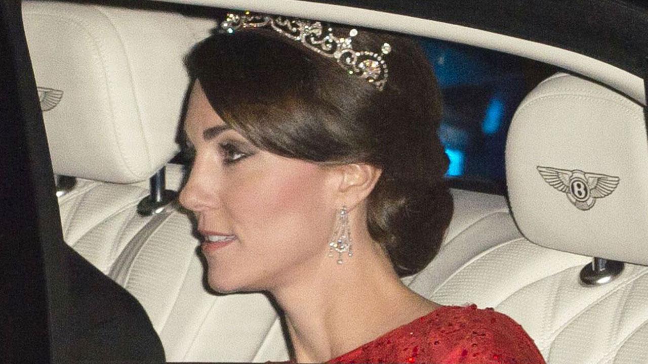 Kate Middleton Wore a Tiara and Glittering Red Dress for the State ...
