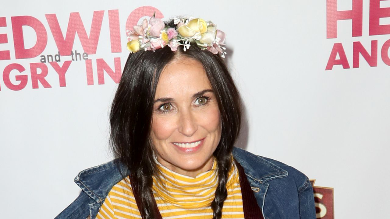 Demi Moore Rocks Velvet Overalls and Flower Crown for Girls' Night Out ...